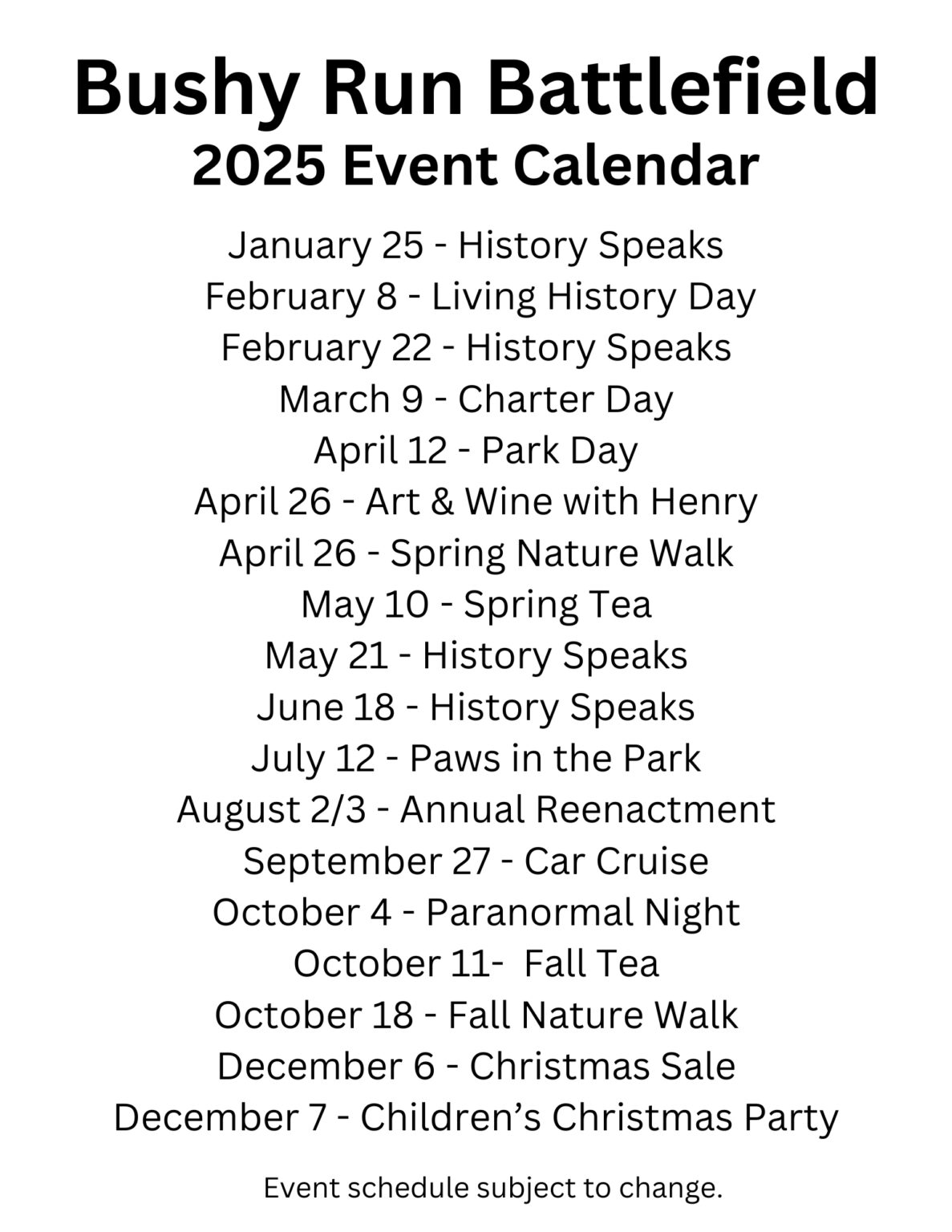 2025 Events – Bushy Run Battlefield